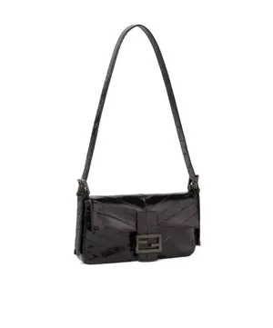 Fendi Baguette 26424 Inlaid Hagfish Leather Bag - Black