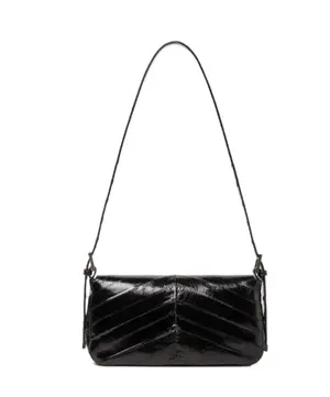 Fendi Baguette 26424 Inlaid Hagfish Leather Bag - Black
