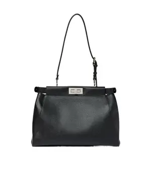 Fendi My Peekaboo Medium Leather Bag Embroidered With Mirrors - Black