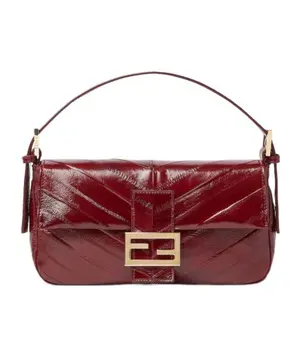 Fendi Baguette 26424 Inlaid Hagfish Leather Bag - Burgundy