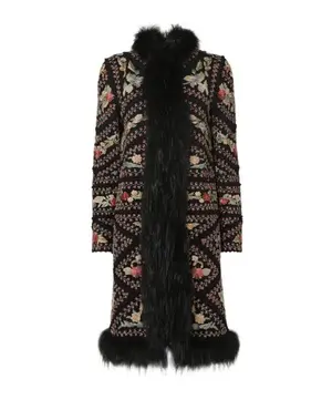 Fendi Embroidered Tulle Coat With Fox Fur Trim
