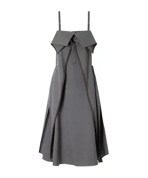 Sacai Midi Dress With Pleated Bodice And Voluminous Skirt - Gray