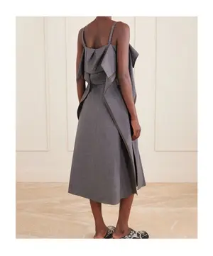 Sacai Midi Dress With Pleated Bodice And Voluminous Skirt - Gray