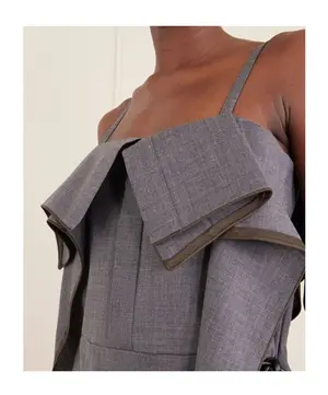 Sacai Midi Dress With Pleated Bodice And Voluminous Skirt - Gray