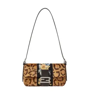 Fendi Baguette 26424 Embroidered Jaguar Print Pony-effect Leather Bag