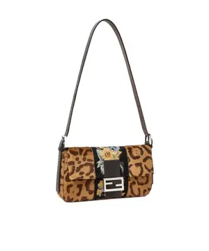 Fendi Baguette 26424 Embroidered Jaguar Print Pony-effect Leather Bag