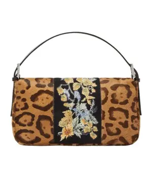 Fendi Baguette 26424 Embroidered Jaguar Print Pony-effect Leather Bag