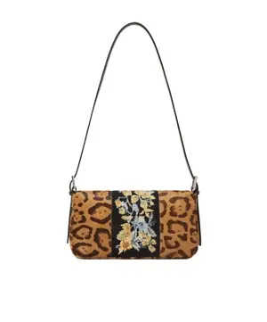 Fendi Baguette 26424 Embroidered Jaguar Print Pony-effect Leather Bag