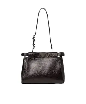 Fendi My Peekaboo Small Crackled Leather Bag - Black