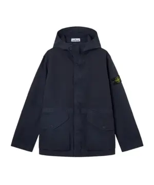 Stone Island Hooded Jacket With Anti-drop Finish - Navy