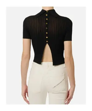 Elisabetta Franchi Ribbed Polo Knit Top