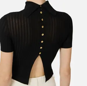 Elisabetta Franchi Ribbed Polo Knit Top