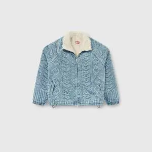 DIESEL® Cable-knit Effect Denim Jacket With Plush Lining