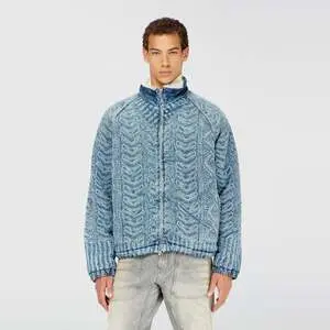 DIESEL® Cable-knit Effect Denim Jacket With Plush Lining - Blue