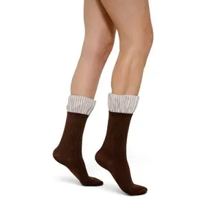 HIGH HEEL JUNGLE BY KATHRYN EISMAN Lauren Pinstripe Cuff Socks - Brown