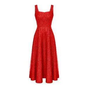 POST MERIDIEM Embellished Midi Dress With Sequins & Beads - Red