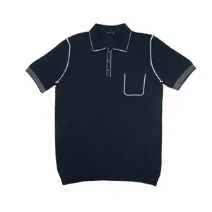 EIGHT X Contrast Short Sleeve Knit Polo Navy - Blue