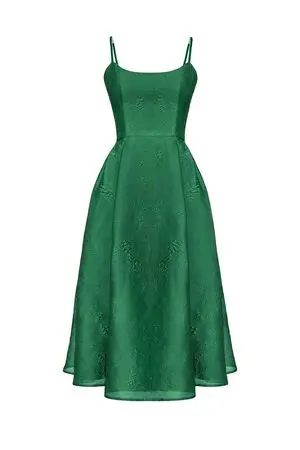 POST MERIDIEM Jacquard Fitted Corset Bustier Dress - Green