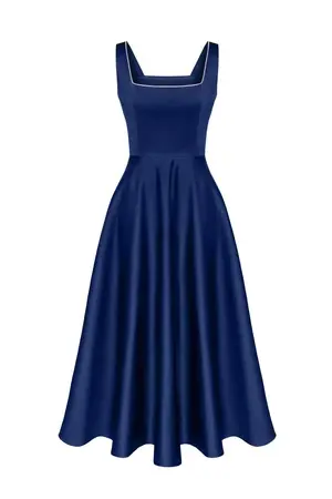 POST MERIDIEM Strap Decorated Bodice Midi Dress - Blue