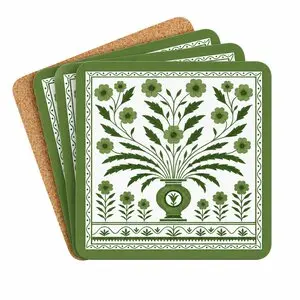 DUGGAN SOCIETY Floral Vase Coaster. Set Of Four - Green