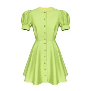 POST MERIDIEM Lime Button Front Mini Dress - Green