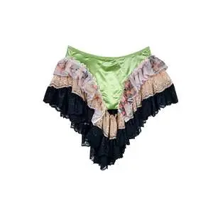 ACID CAT Lace Ruffles Flouncy Mini Skirt - Green