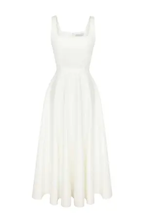POST MERIDIEM Strap Decorated Bodice Midi Dress - White