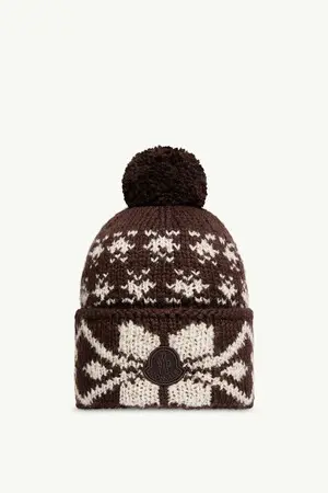 Moncler Moncler Jacquard Knit Beanie With Pom-Pom Brown