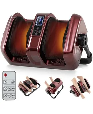 ECOOSO Foot And Calf Massager With Heat Shiatsu Deep Kneading Rolling Smart Electric Leg Massager - Red