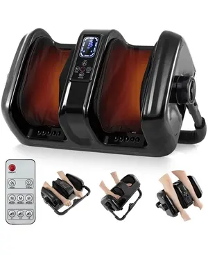 ECOOSO Foot And Calf Massager With Heat Shiatsu Deep Kneading Rolling Smart Electric Leg Massager - Black