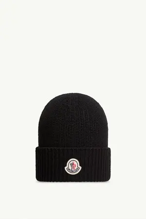 Moncler Tricot Wool Blend Beanie - Black