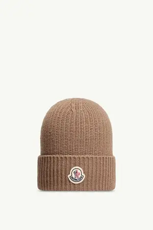 Moncler Tricot Wool Blend Beanie Brown