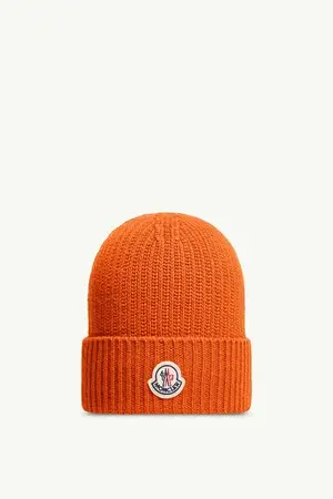 Moncler Tricot Wool Blend Beanie - Orange