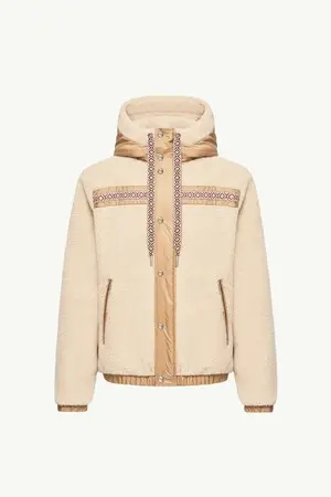 Moncler Geometric Trim Teddy Zip-up Hoodie