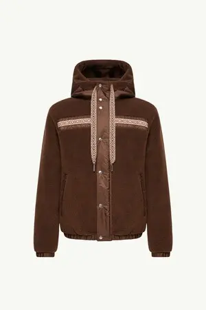 Moncler Geometric Trim Teddy Zip-up Hoodie - Brown