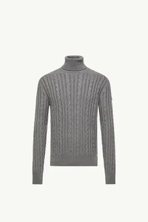 Moncler Leather Logo Wool Sweater Grey