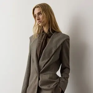 Ralph Lauren Stassie Birdseye Tweed Jacket With Hooded Lapels