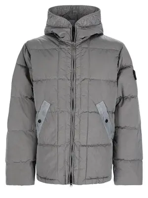 Stone Island Piumino Con Collo Alto E Patch Logo - Grey