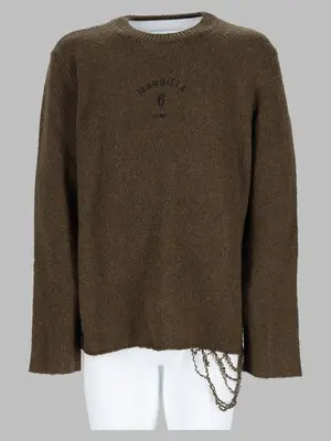 MAISON MARGIELA Knitted Sweater With Chain Detail - Brown