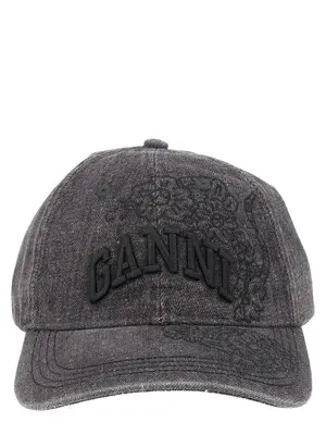 GANNI Cappello Da Baseball Con Ricami - Charcoal