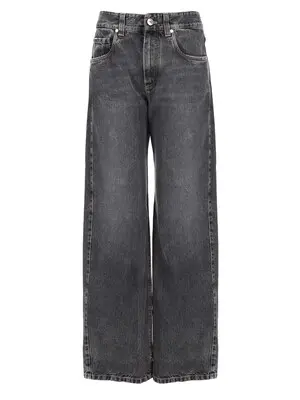 Brunello Cucinelli Pantalone "contemporary Loose" In Denim Authentic Con Monile - Grey