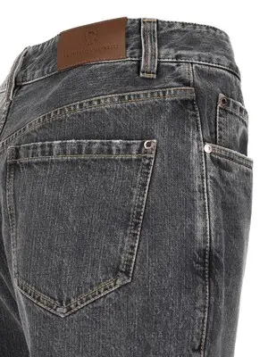 Brunello Cucinelli Pantalone "contemporary Loose" In Denim Authentic Con Monile