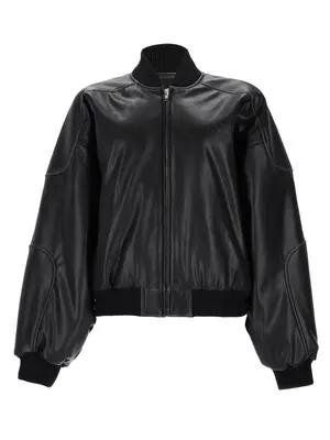 MAISON MARGIELA Giacca In Ecopelle Con Bordi In Maglia A Coste - Black