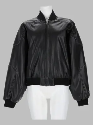 MAISON MARGIELA Faux Leather Bomber Jacket With Ribbed Knit Trim