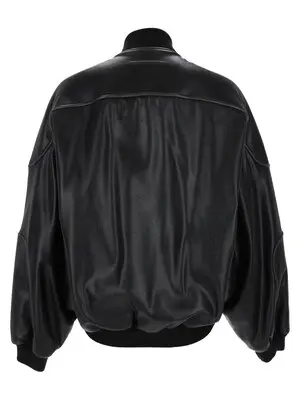 MAISON MARGIELA Faux Leather Bomber Jacket With Ribbed Knit Trim