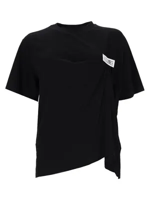MAISON MARGIELA T-shirt Con Drappeggio E Patch Logo - Black