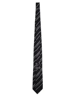 TOM FORD Diagonal Stripe Silk Cravat - Black