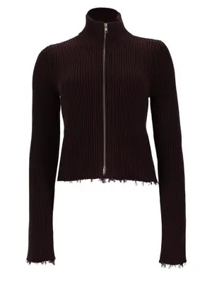 MAISON MARGIELA Cardigan A Coste Con Zip - Brown