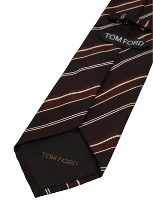 TOM FORD Diagonal Stripe Silk Cravat - Brown