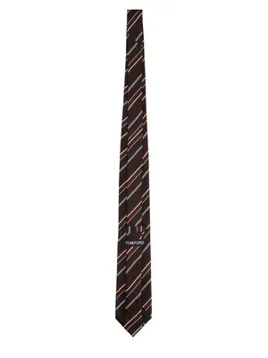 TOM FORD Diagonal Stripe Silk Cravat - Brown